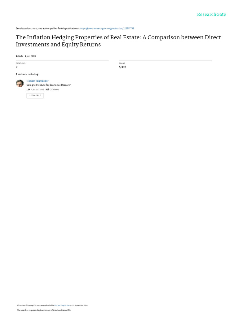 The Inflation Hedging Properties of Real Estate A | PDF | Inflation | Coefficient Of Determination