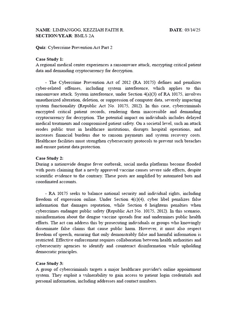Quiz Cybercrime Prevention Act Part 2 | PDF | Cybercrime | Computer Security
