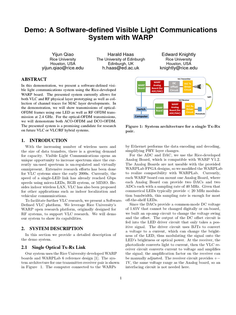 Demo--A Software-Deﬁned Visible Light Communications | PDF | Orthogonal ...
