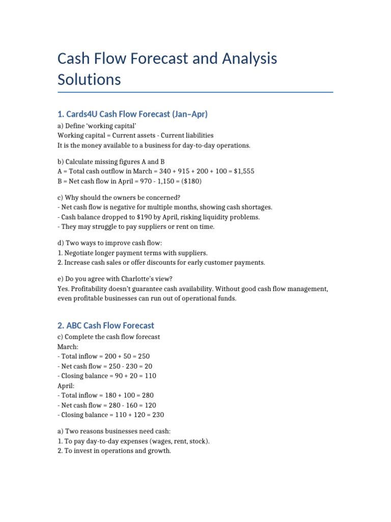 Cash Flow Forecasting Insights | PDF | Working Capital | Cash