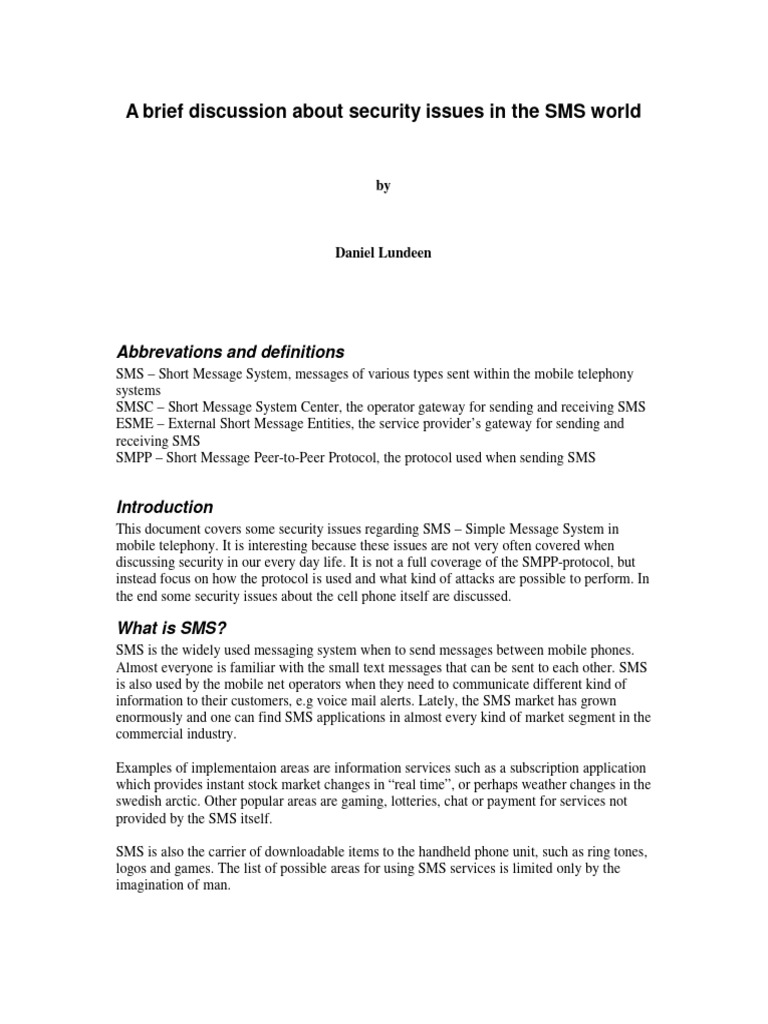 A Brief Discussion About Security Issues in The SMS World | PDF ...