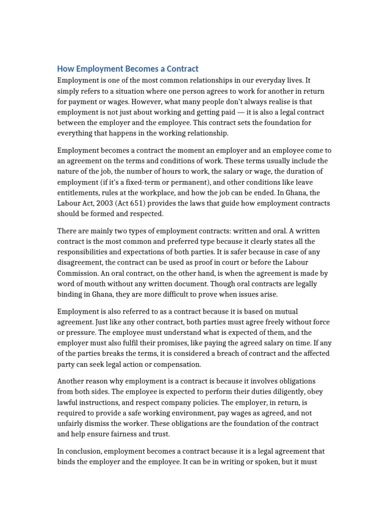 Employment As A Contract HND Ghana | PDF | Employment | Salary
