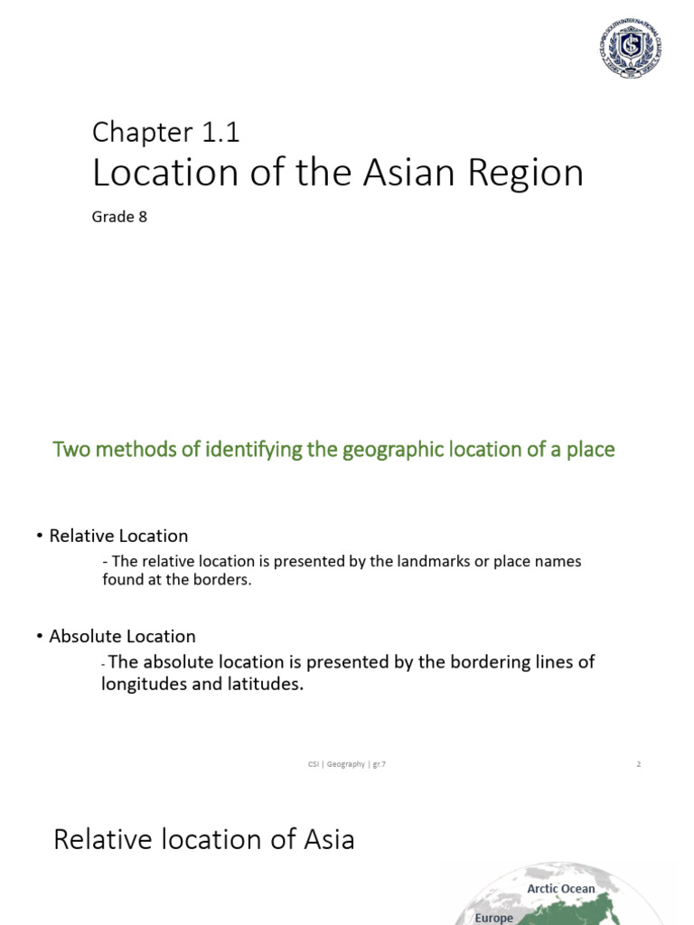 Gr.8 Chapter 1.1 Location of The Asian Region | PDF