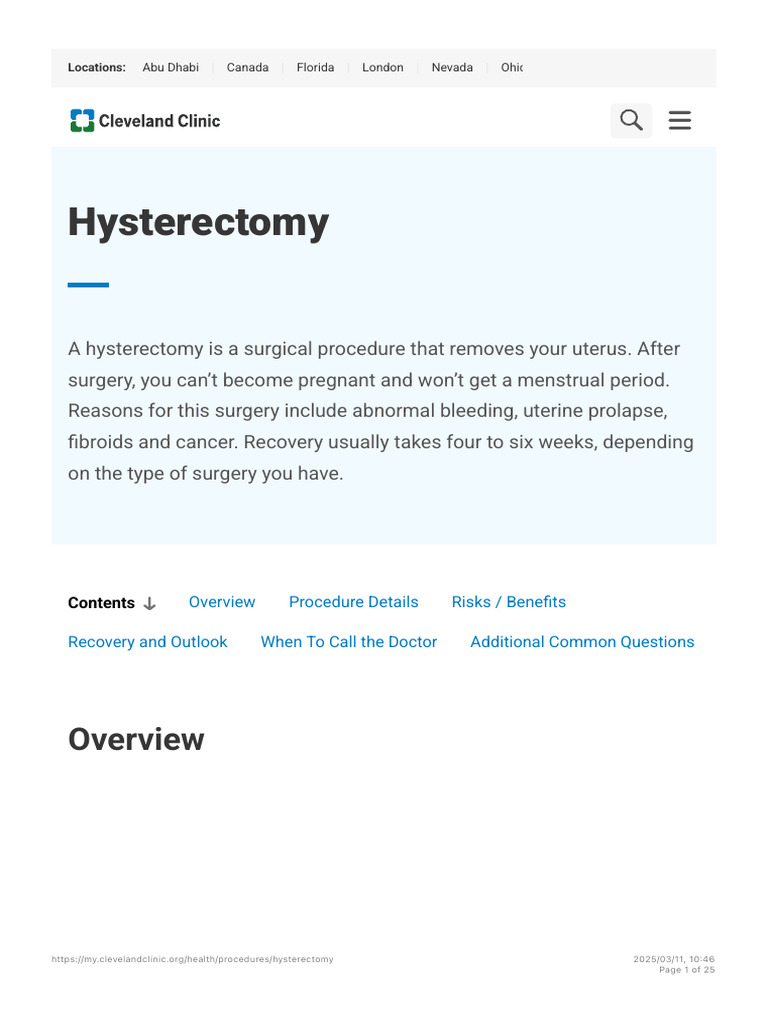 Hysterectomy - Surgery, Types, Side Effects & Recovery | PDF ...