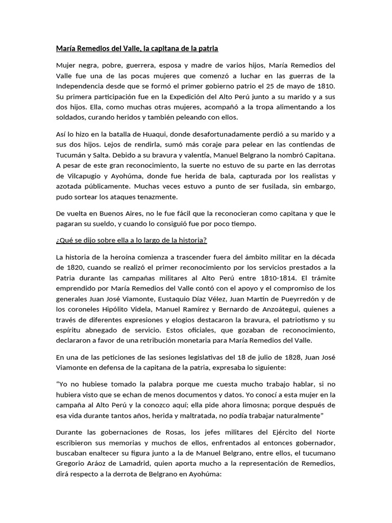 Biografía de María Remedios del Valle | PDF | Conflictos del segundo ...