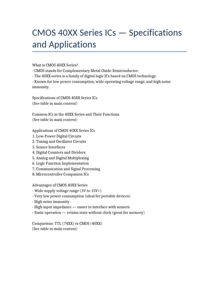 CMOS 40XX Specs Applications | PDF