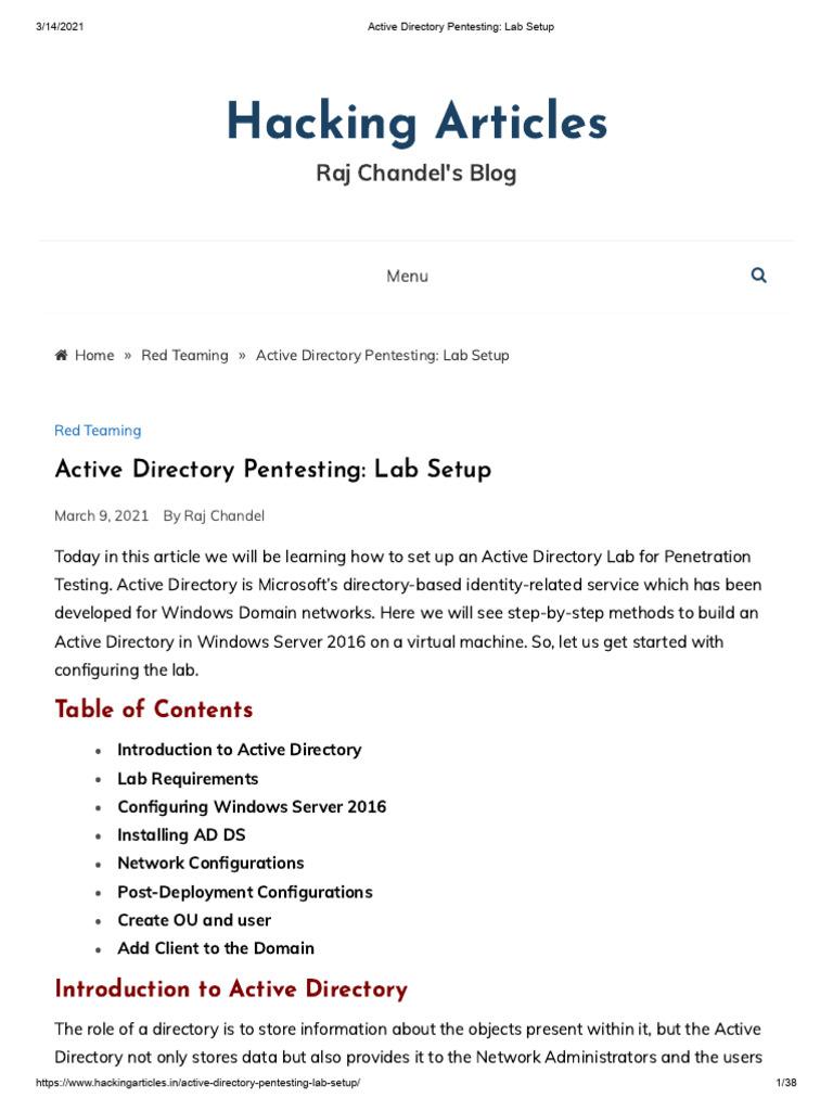 Active Directory Pentesting_ Lab Setup | PDF | Active Directory ...