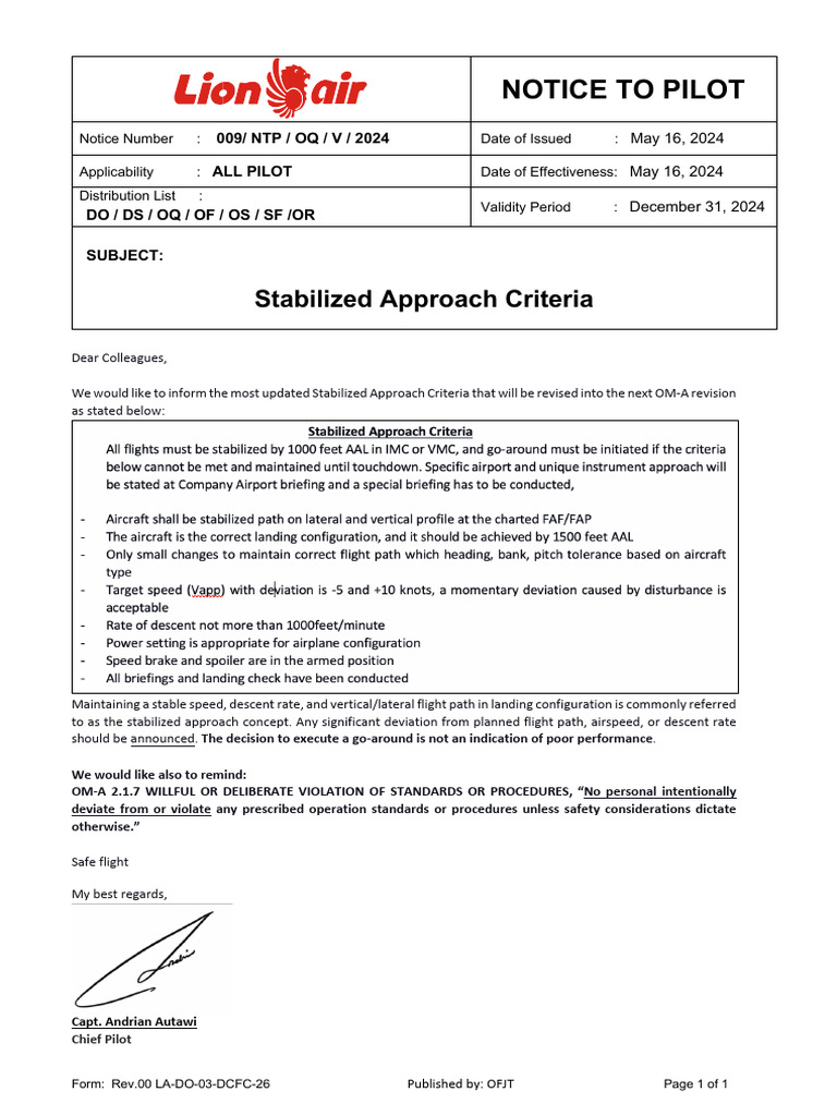 NTP 009 Stabilized Approach Criteria | PDF
