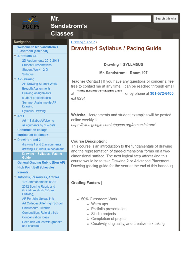 Drawing-1 Syllabus - Pacing Guide - Mr. Sandstrom's Classes | PDF ...