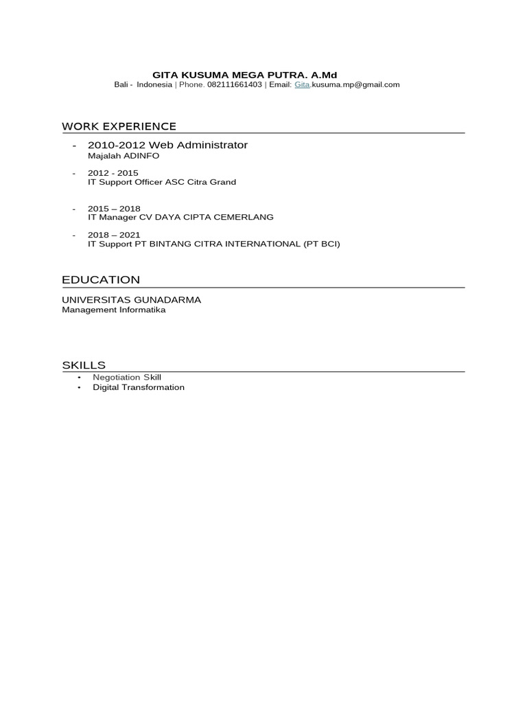 CV Gita Kusuma MP | PDF