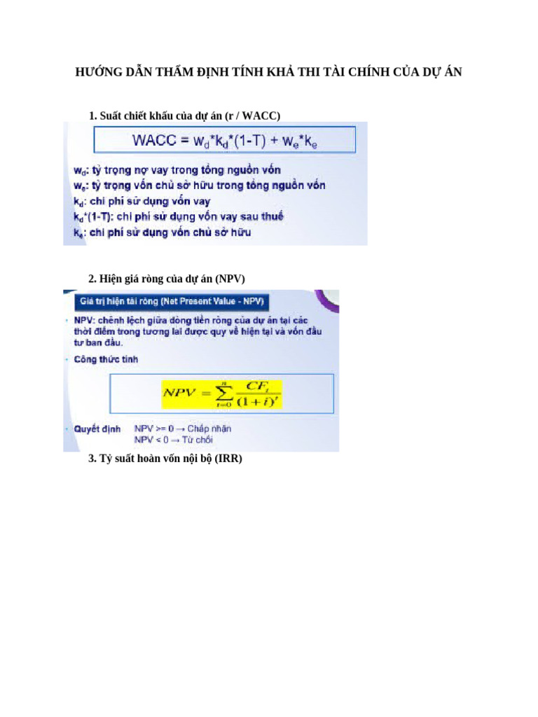 Hướng Dẫn Tính Npv, Irr, Wacc, Dpp & Bt - 12.2024 | PDF