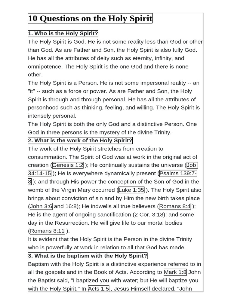 10 Questions On The Holy Spirit | PDF | Spiritual Gift | Jesus