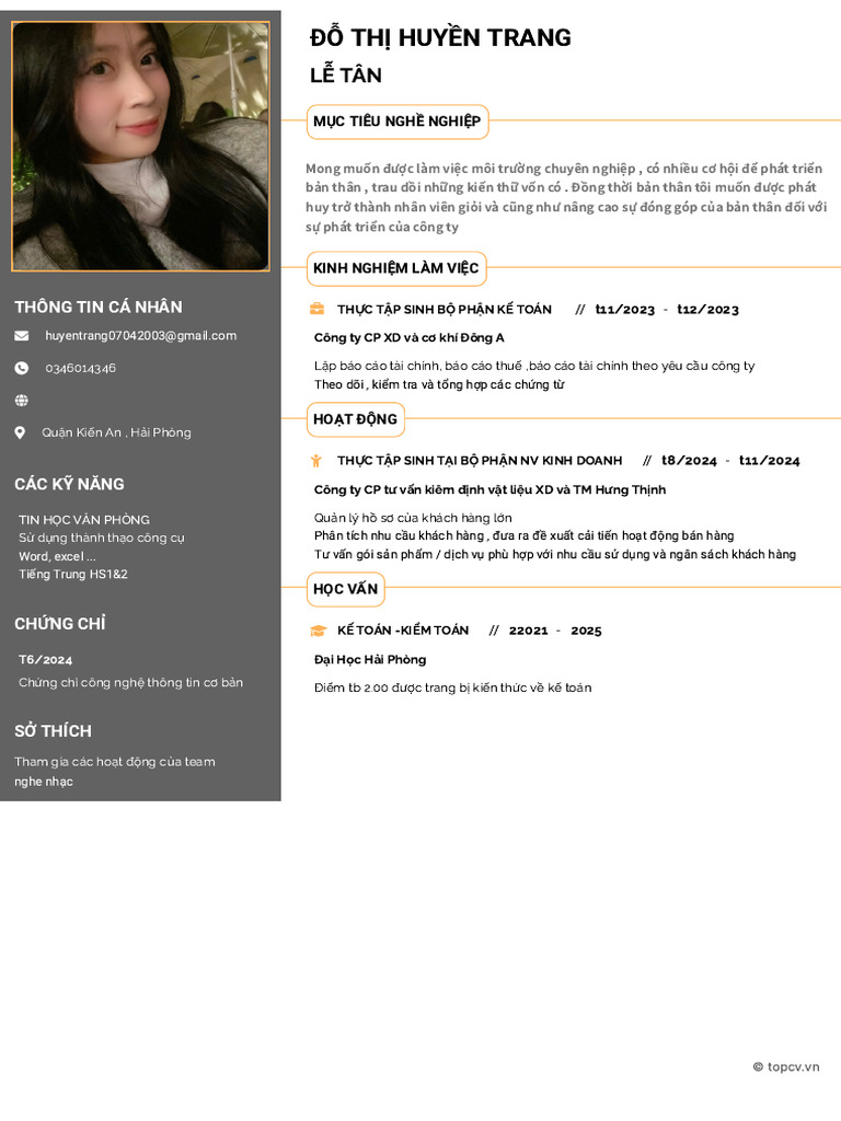 Do Thi Huyen Trang TopCV - VN 290525.235351 | PDF