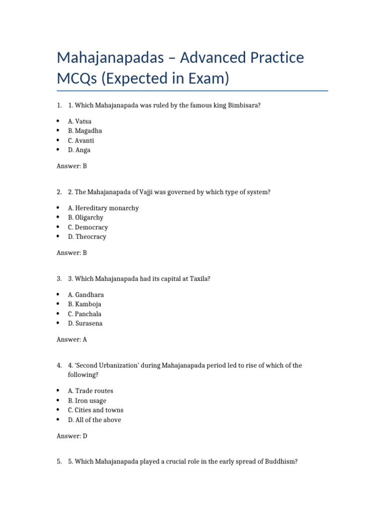 Mahajanapadas Advanced MCQs GSSSB | PDF