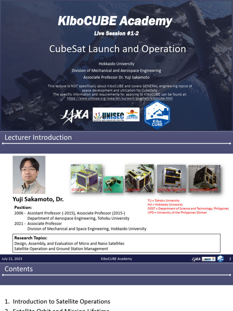 KiboCUBE - Academy - CubeSat Launch and Operation | PDF | Satellite | International Space Station