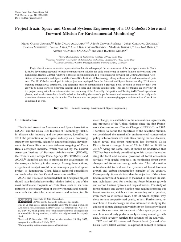 Project Irazú - Space and Ground Systems Engineering of A 1U CubeSat ...