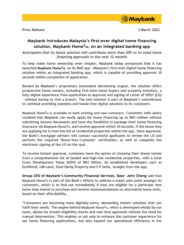 Maybank Introduces Malaysia's First-Ever Digital Home Financing ...
