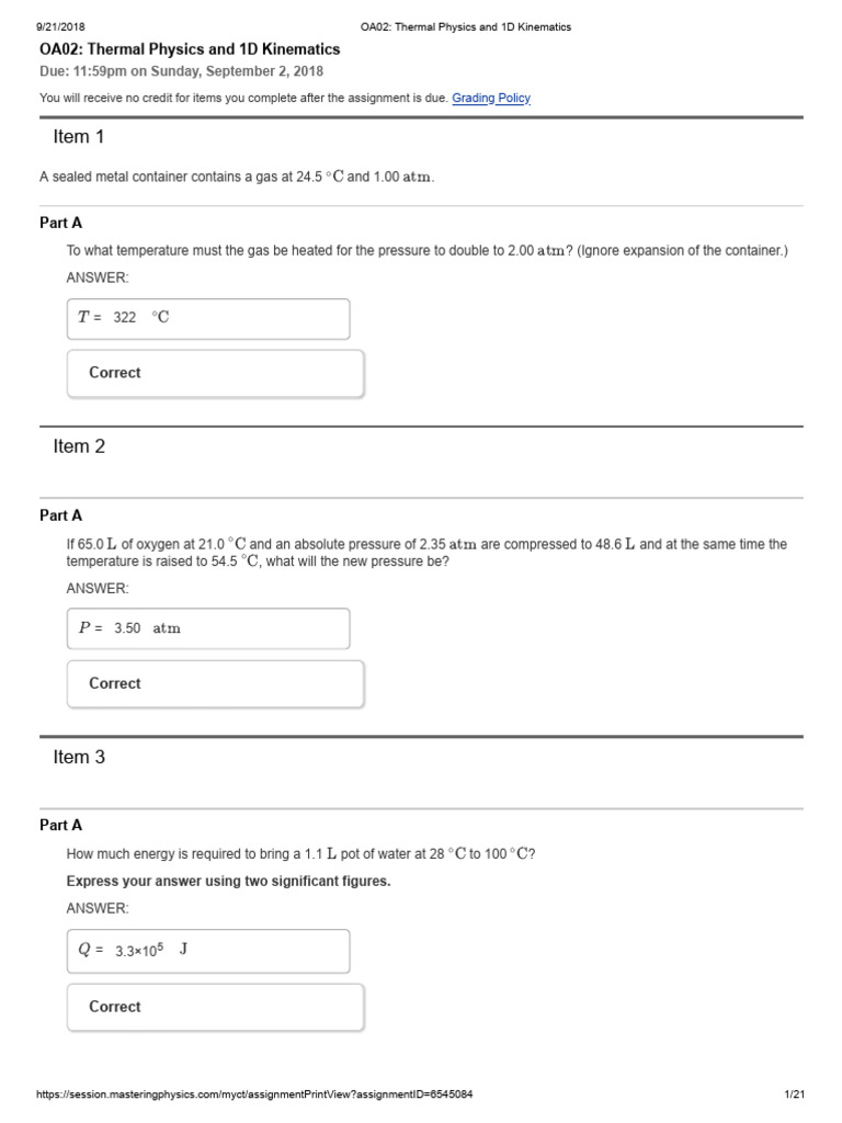 OA02 - Thermal Physics and 1D Kinematics | PDF | Thermal Expansion | Acceleration