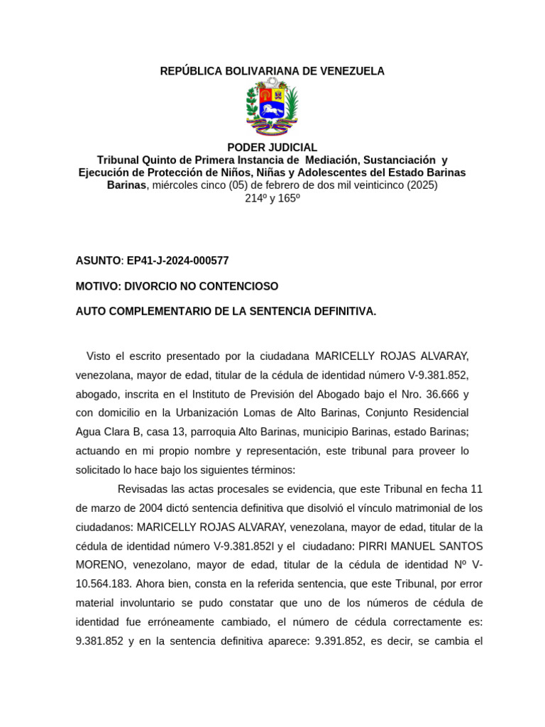 Auto Complementario Evelyn | PDF | Gobierno | Ley Pública