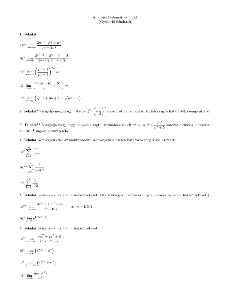 zh1 Gyak Feladatok | PDF