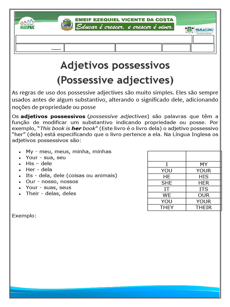 Adjetivos Possessivos | PDF | Linguística | Famílias linguísticas