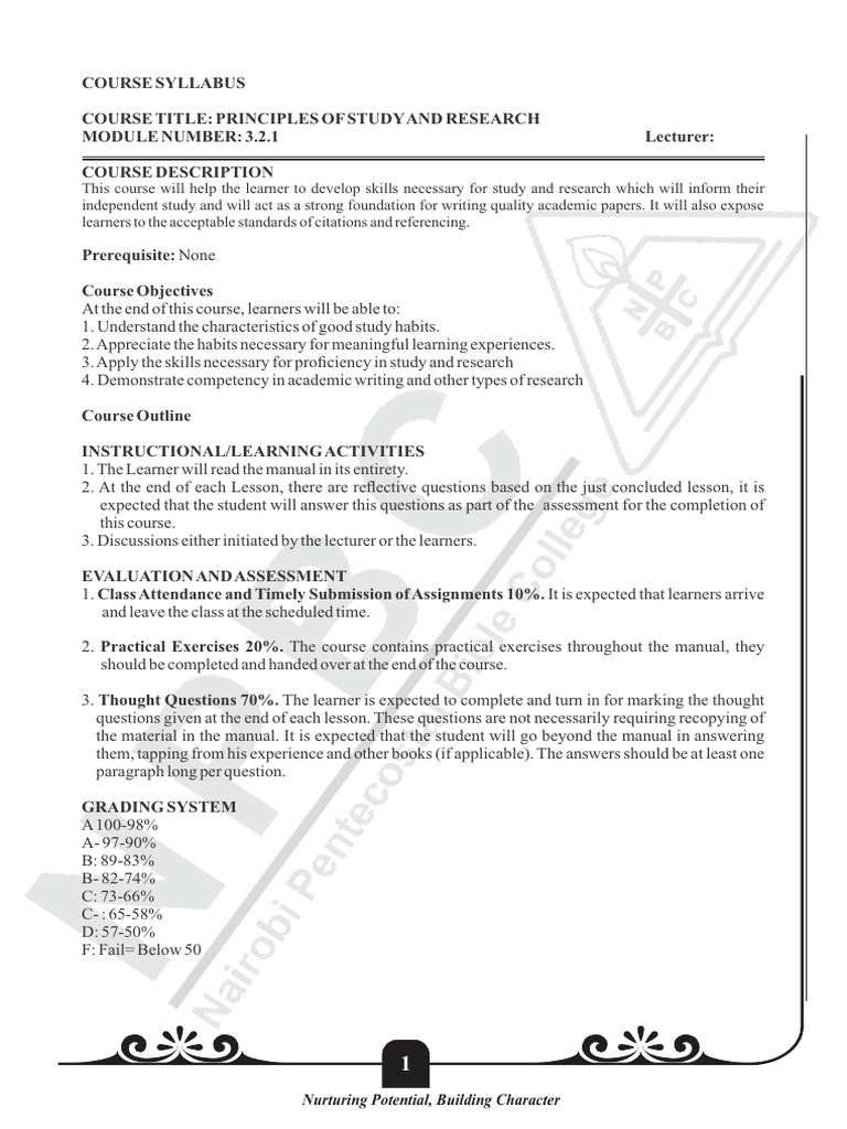 Principles of Study and Research Methodods | PDF | Learning ...