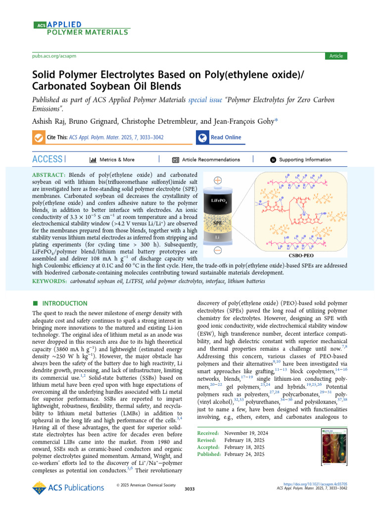 Solid Polymer Electrolytes from PEO Blends | PDF | Lithium Ion Battery ...