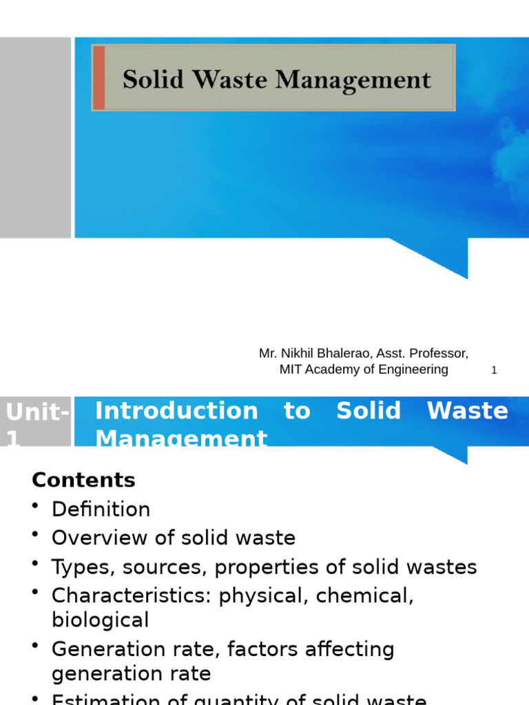 Unit-1 Introduction To Solid Waste Management | PDF | Waste | Municipal ...