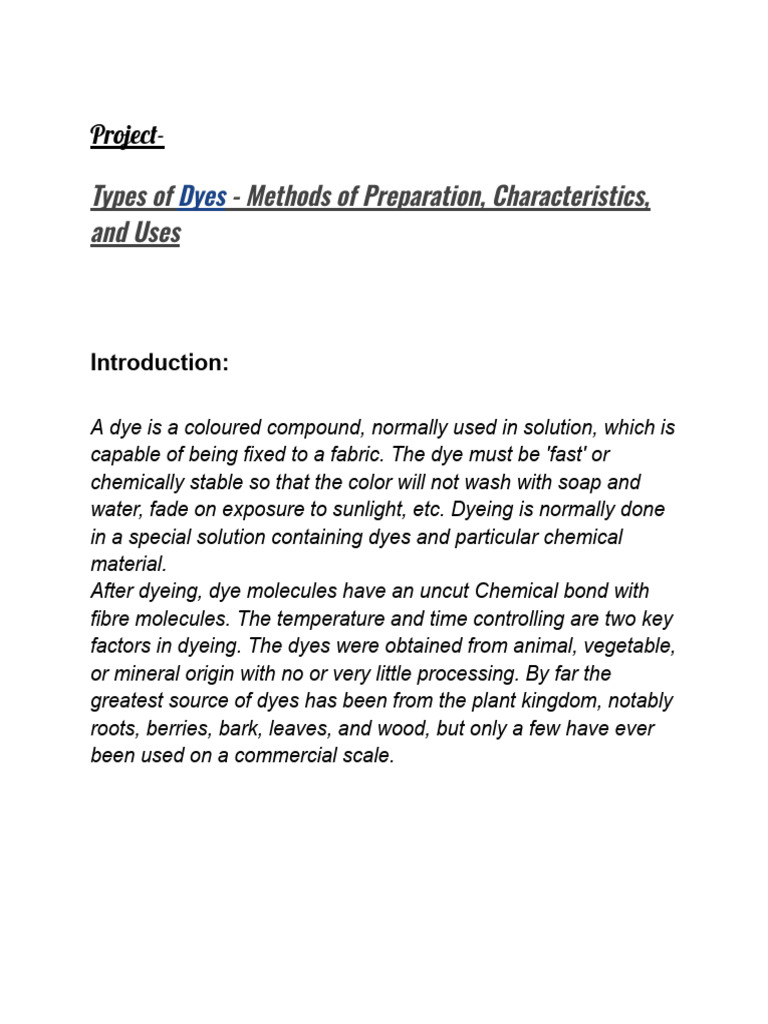 Types and Methods of Dyes Explained | PDF | Dye | Dyeing