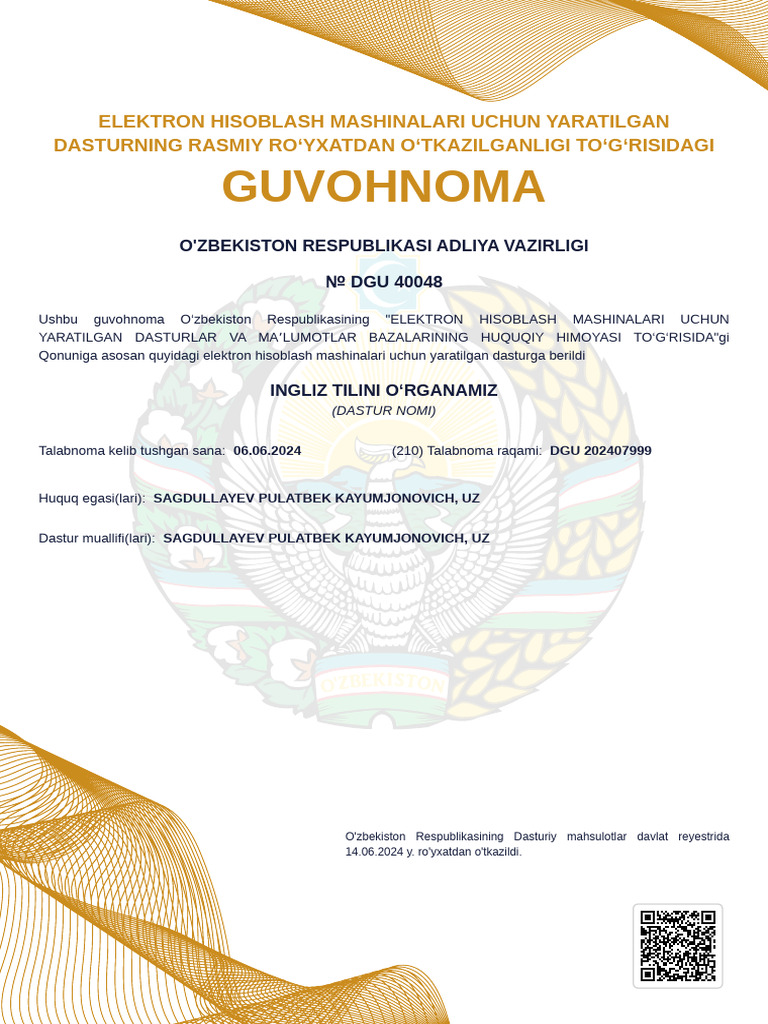 DGU SAGDULLAEV Ingliz Tilini o Rganamiz | PDF