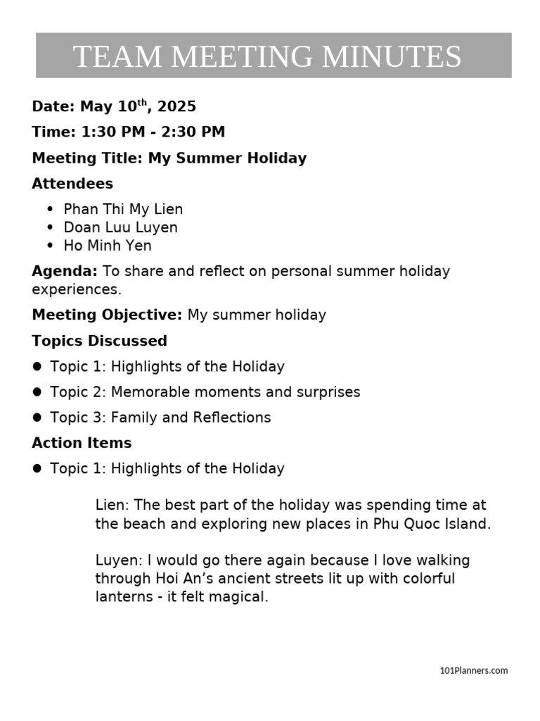 Team Meeting Minutes | PDF
