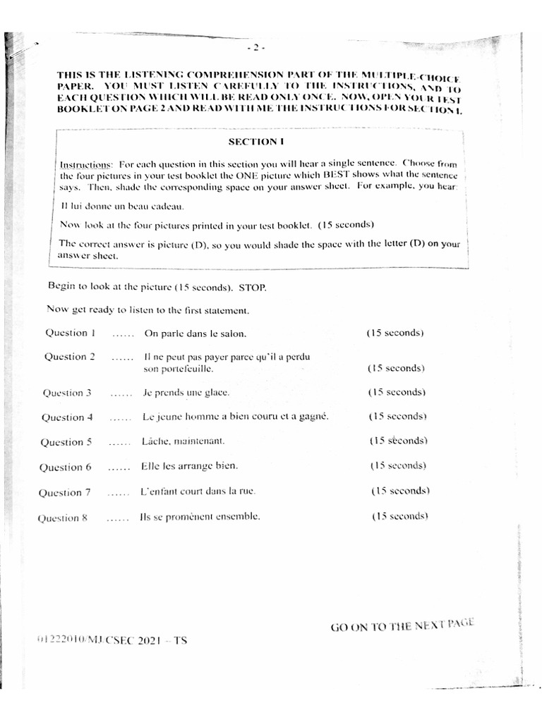 2021 CSEC French Paper 1 | PDF