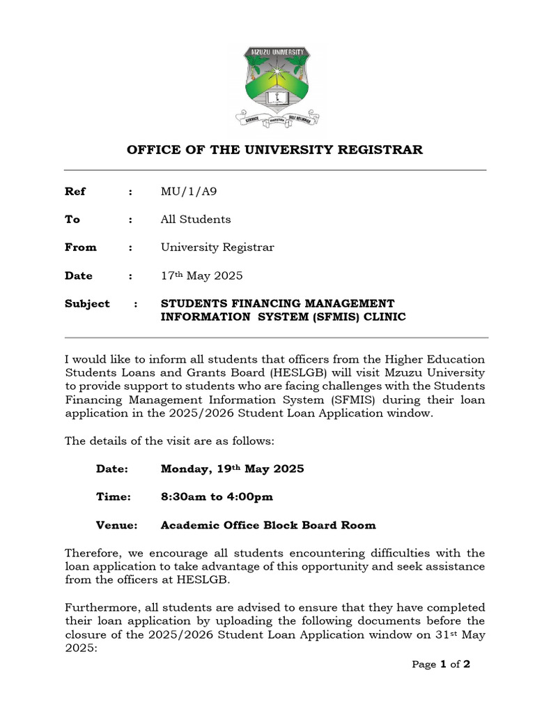 Memo To All Students - SFMIS Clinic | PDF