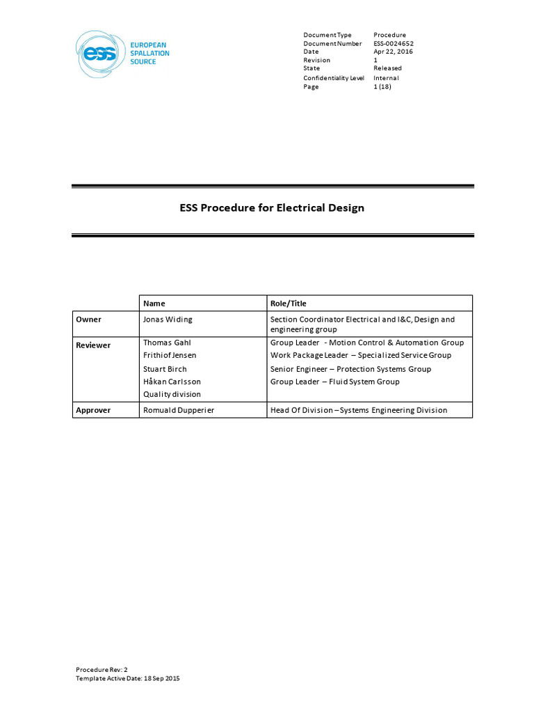 ESS-0024652ESS Procedure For Electrical Design | PDF | Specification ...