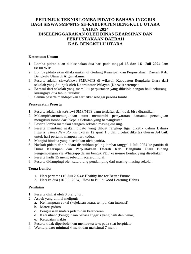 Juknis Pidato SMP | PDF