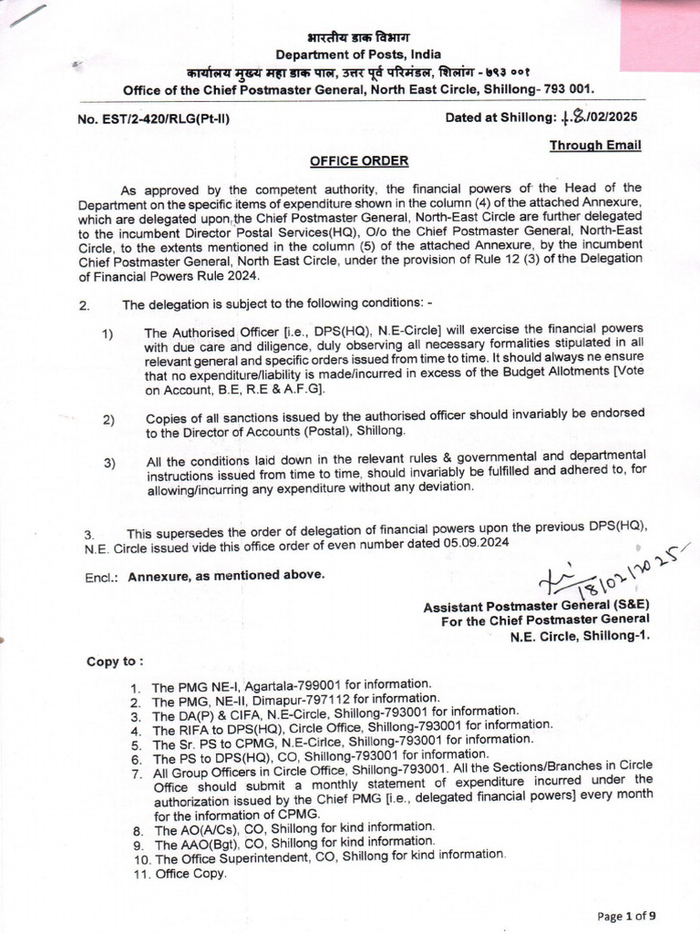 Delegation of Financial Power To DPS (HQ) Shillong | PDF