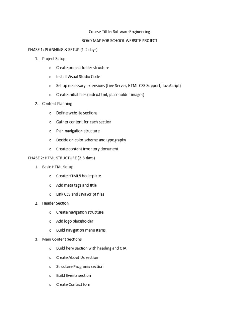 Road Map (School Website Project) | PDF | Html | Page Layout