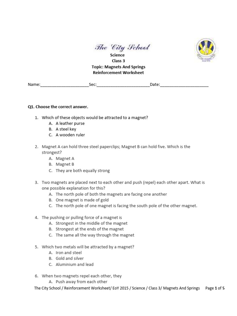Science Class 3 Magnets and Springs | PDF | Magnet | Electromagnetism