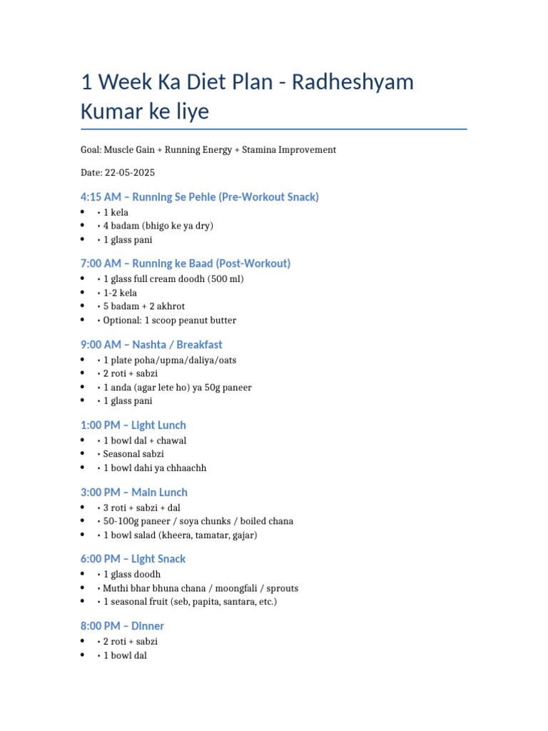 Radheshyam 1 Week Diet Plan | PDF