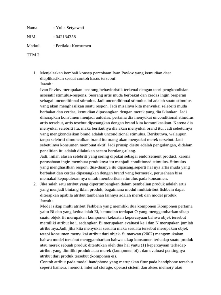 Ttm2 Yulis Setyawati Perilaku Konsumen | PDF