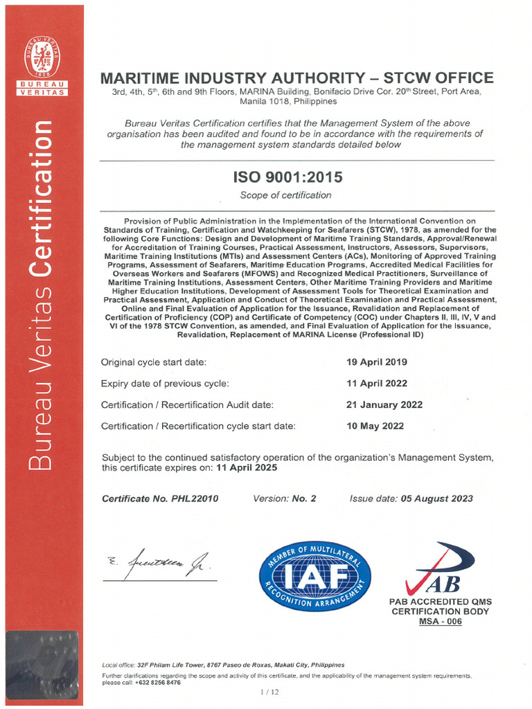 Marina STCW Office | PDF