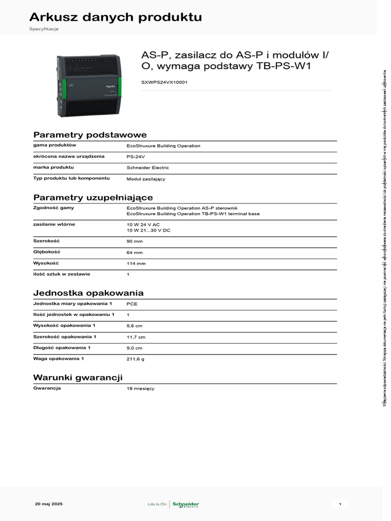Schneider Electric - SpaceLogic-ASP-serwer-automatyki - SXWPS24VX10001 ...