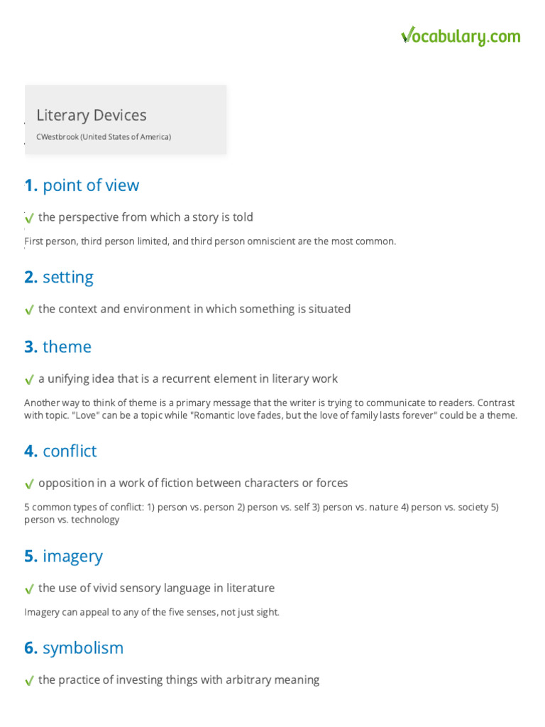 2 - Literary Devices - Vocabulary List | PDF | English As A Second Or ...