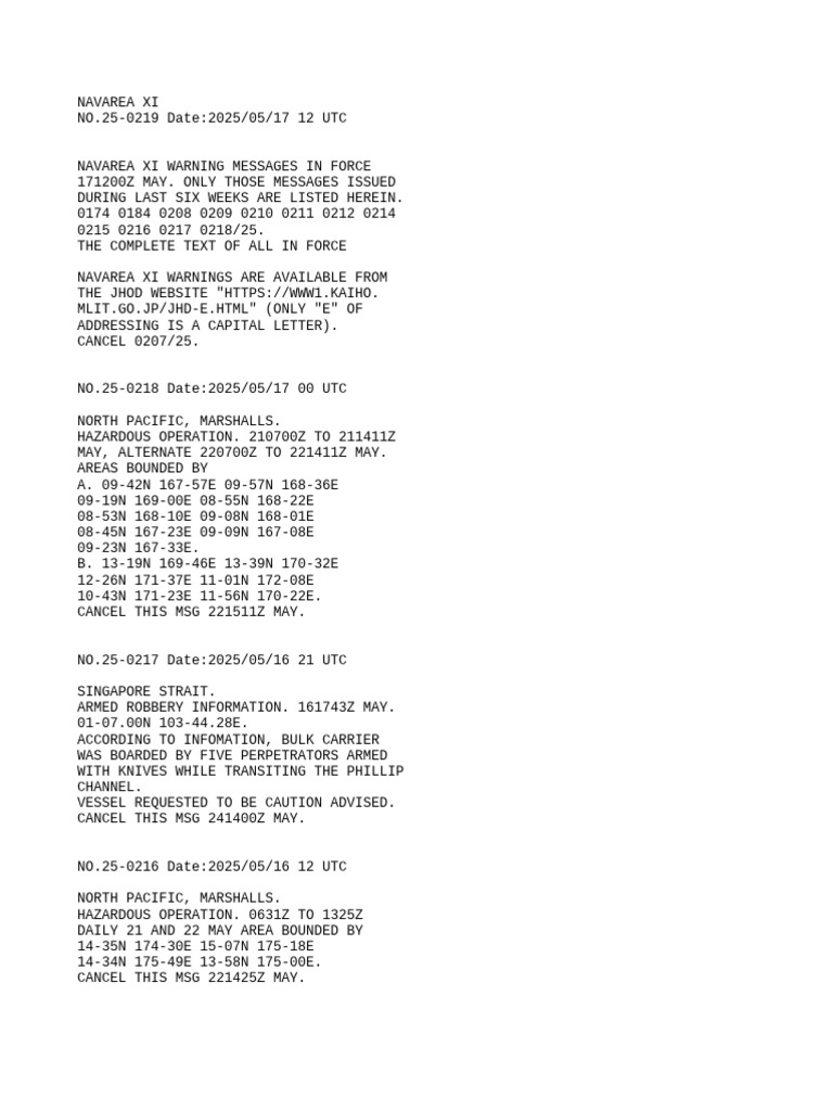 NAVAREA XI Warnings Summary 2025 | PDF | Volcano | Shipping