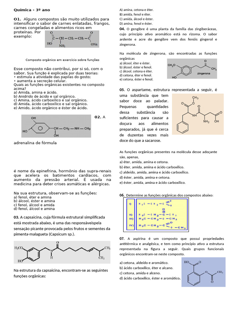 Resumo Funcoes Organicas + Atividade Ok | PDF | Gosto | Éster