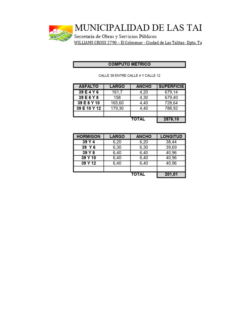 Calle 39 Entre 4 y 12 - Computos | PDF