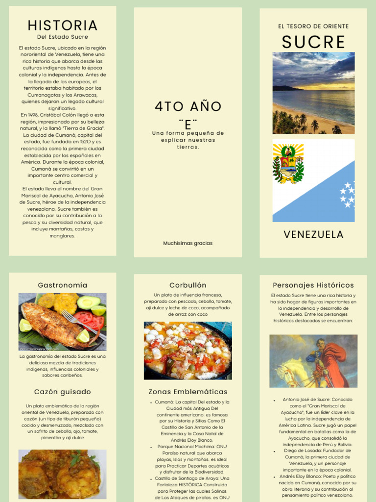 Folleto tríptico sobre el Estado Sucre en Venezuela | PDF | Venezuela | Cocina