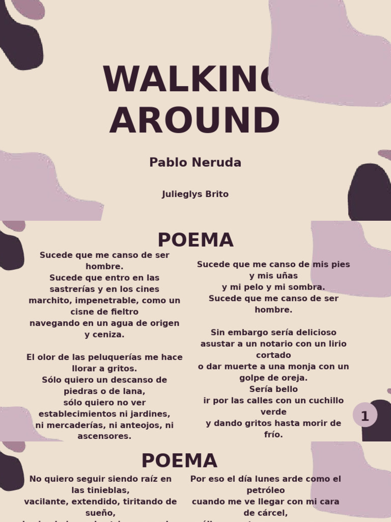 Walking Around de Pablo Neruda | PDF | Existencialismo | Poesía
