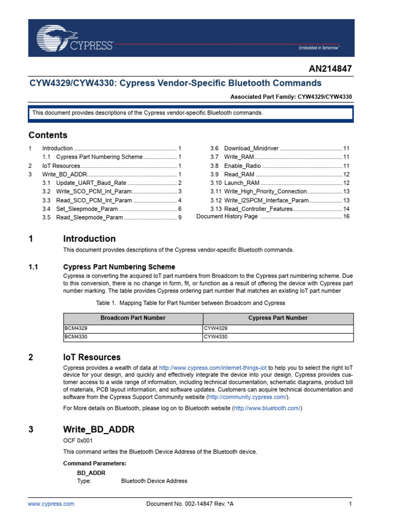 002-14847 AN214847 CYW4329 CYW4330 Cypress Vendor-Specific Bluetooth Commands | PDF | Bluetooth ...