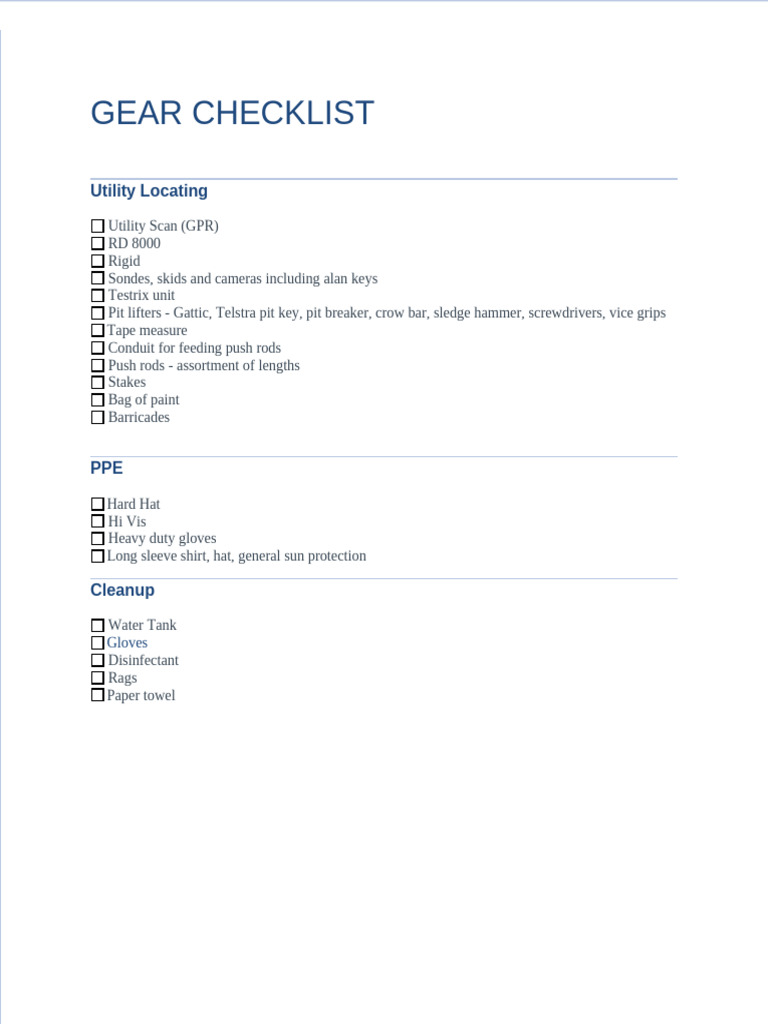 Gear Checklist Utility Locating | PDF